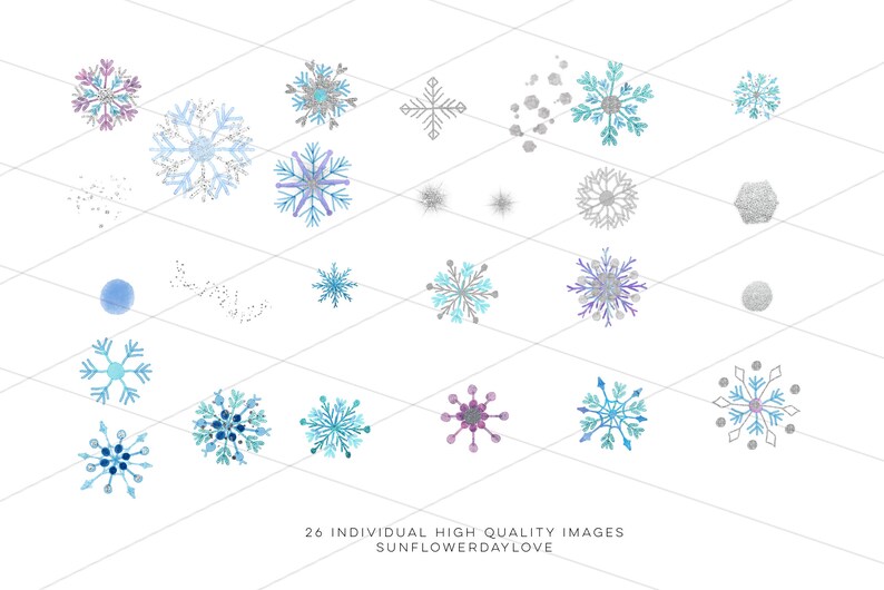 Silver Winter Clip Art Silver Glitter Snowflakes Clip Art - Etsy