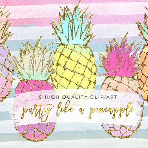 Watercolour Pineapple Silver and Gold Pineapples for Instant | Etsy