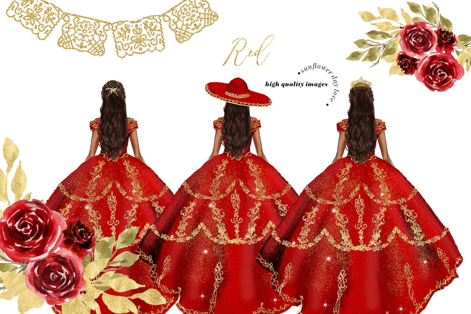 Red Miss Quince Clipart, Wedding Princess Dresses - Black Clipart ...