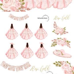 Rose Gold Princess Birthday Clipart, Rose Gold Flowers Quinceañera ...