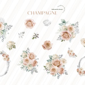 Champagne Flowers Silver Watercolor Bouquets Clipart, Elegant Champagne ...
