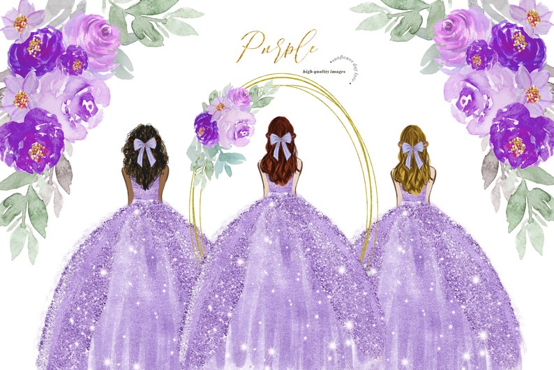 Purple Princess Dress Clipart Purple Lilac Flowers Watercolor - Etsy