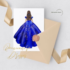 Navy Gold Princess Watercolor Clipart, Elegant Navy Quinceañera Clipart ...
