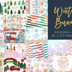 Winter Bundle Clip Art, Christmas and Winter Bundle, Snowflakes Clipart ...