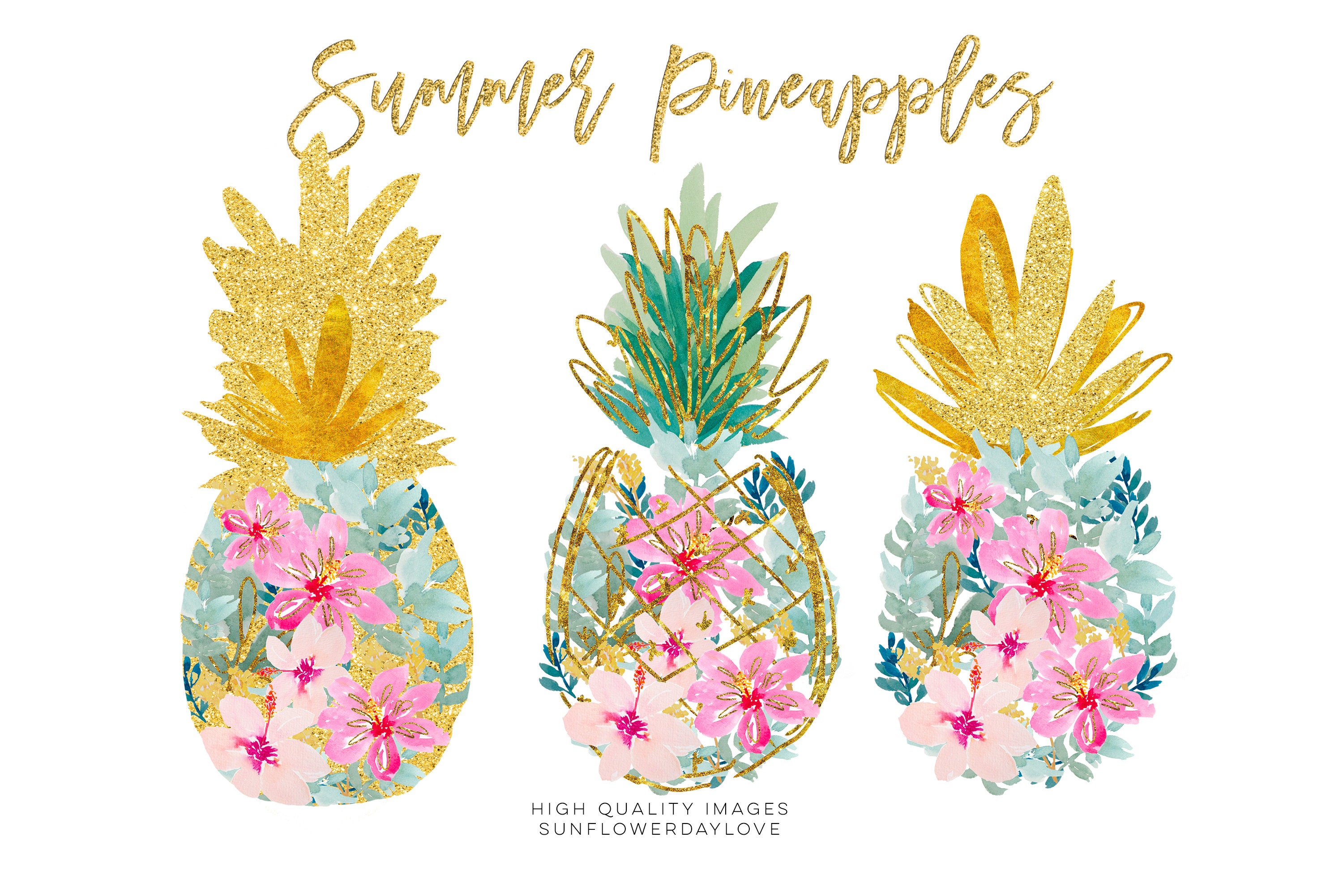 Pineapple Tropical Print Clip Art Summer Print Planner - Etsy