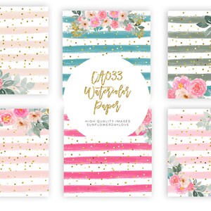 Pink Floral Digital Paper Pack Gold Glitter Hand Drawn - Etsy