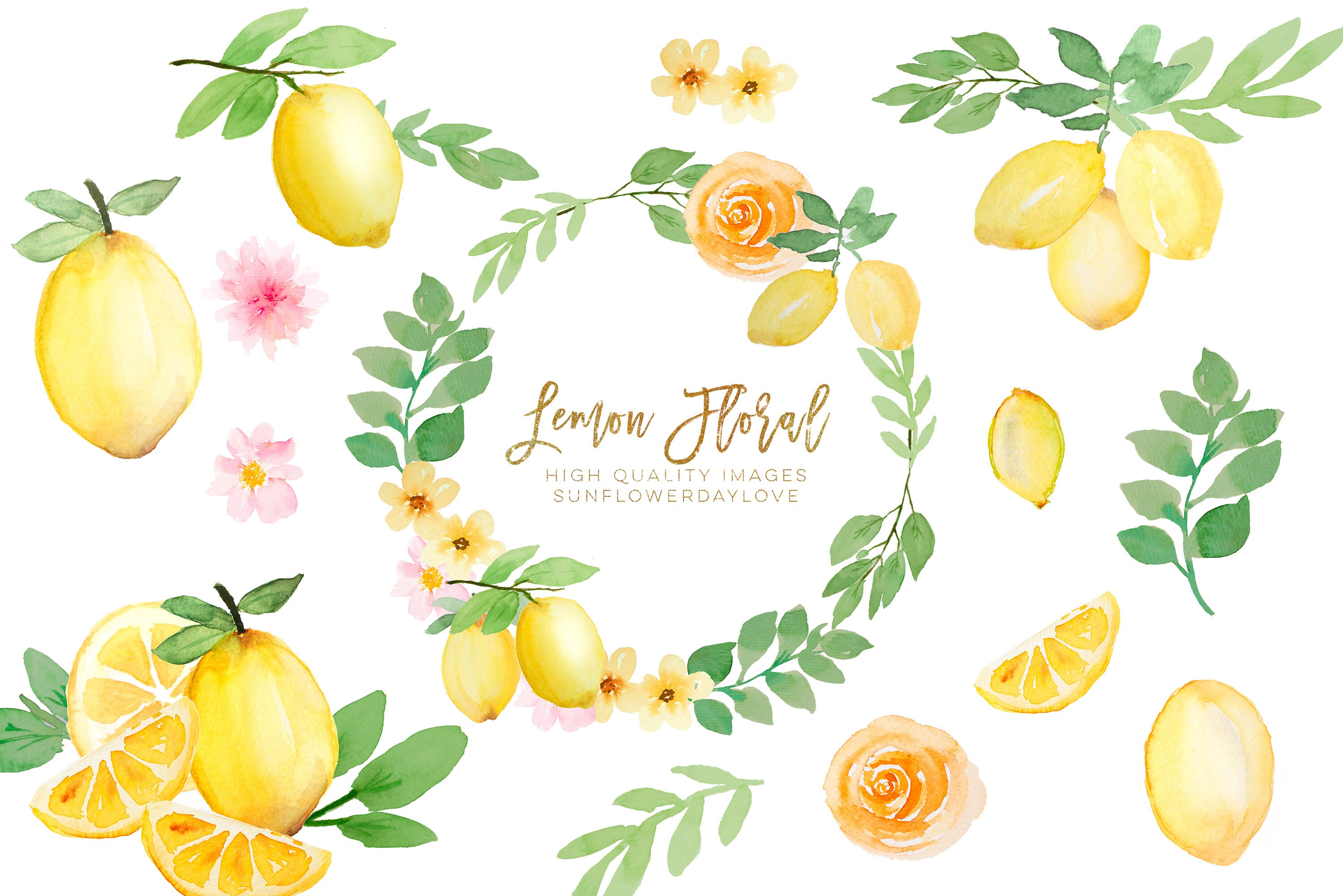 Watercolor Lemon Citrus Fruit Clipart Summer Floral Yellow - Etsy