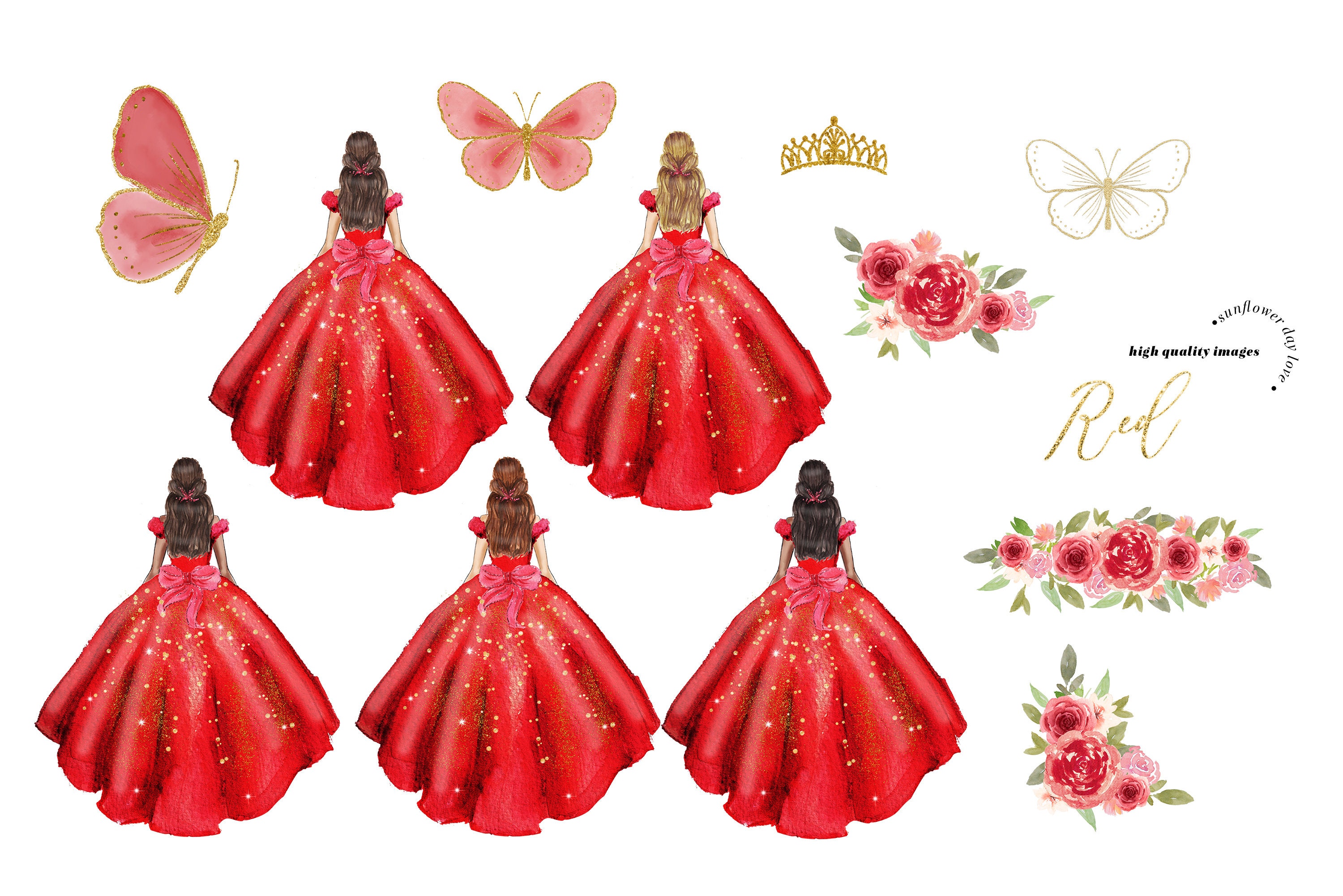 Elegant Red Miss Quince Clipart, Wedding Princess Dresses - Red Clipart ...