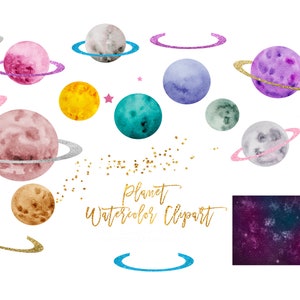 Watercolor Solar System Clipart, Planets Watercolor Clipart, Planet ...
