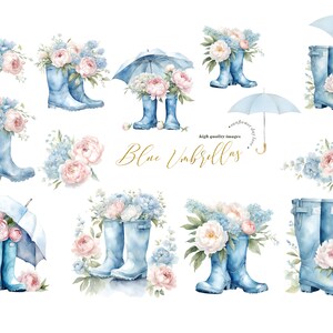 Blue Flowers Rain Boots Watercolor Clipart, Blue Rainy Boots Watercolor ...
