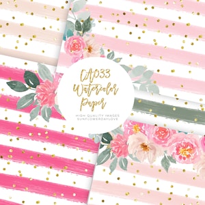 Pink Floral Digital Paper Pack Gold Glitter Hand Drawn - Etsy