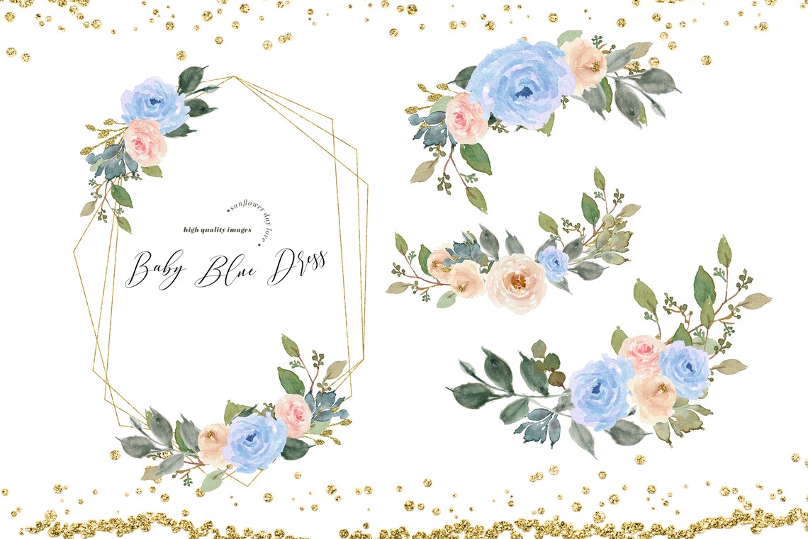 Baby Blue Princess Dress Watercolor Clipart Elegant Blue Baby - Etsy