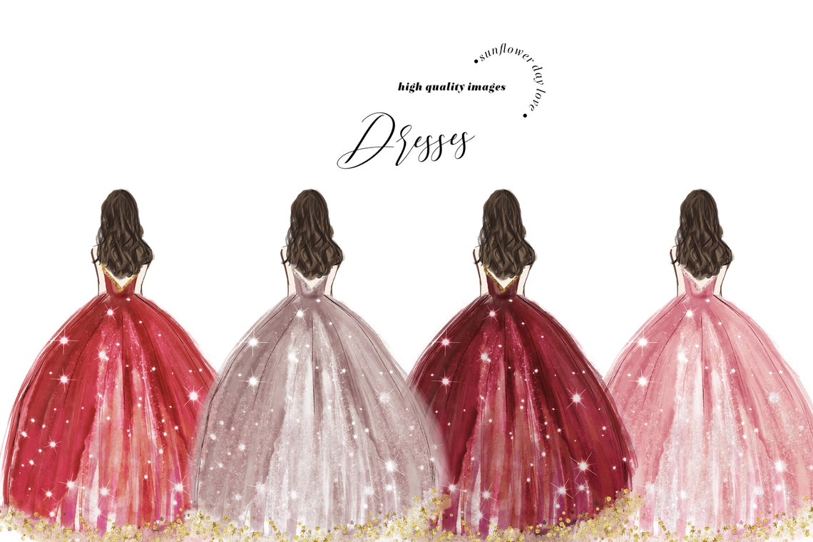 Colorful Princess Dresses Bundle Watercolor Clipart Red Blue - Etsy