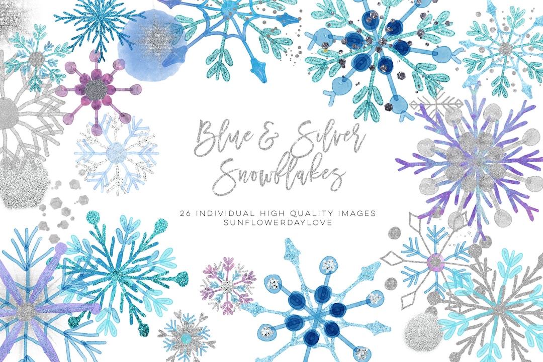 Silver Winter Clip Art, Silver Glitter Snowflakes Clip Art, Silver ...