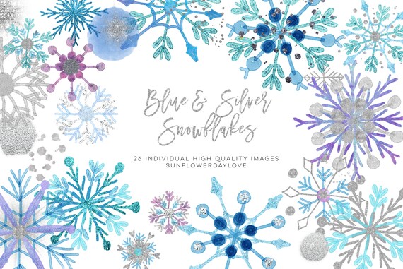 Silver Winter Clip Art Silver Glitter Snowflakes Clip Art | Etsy