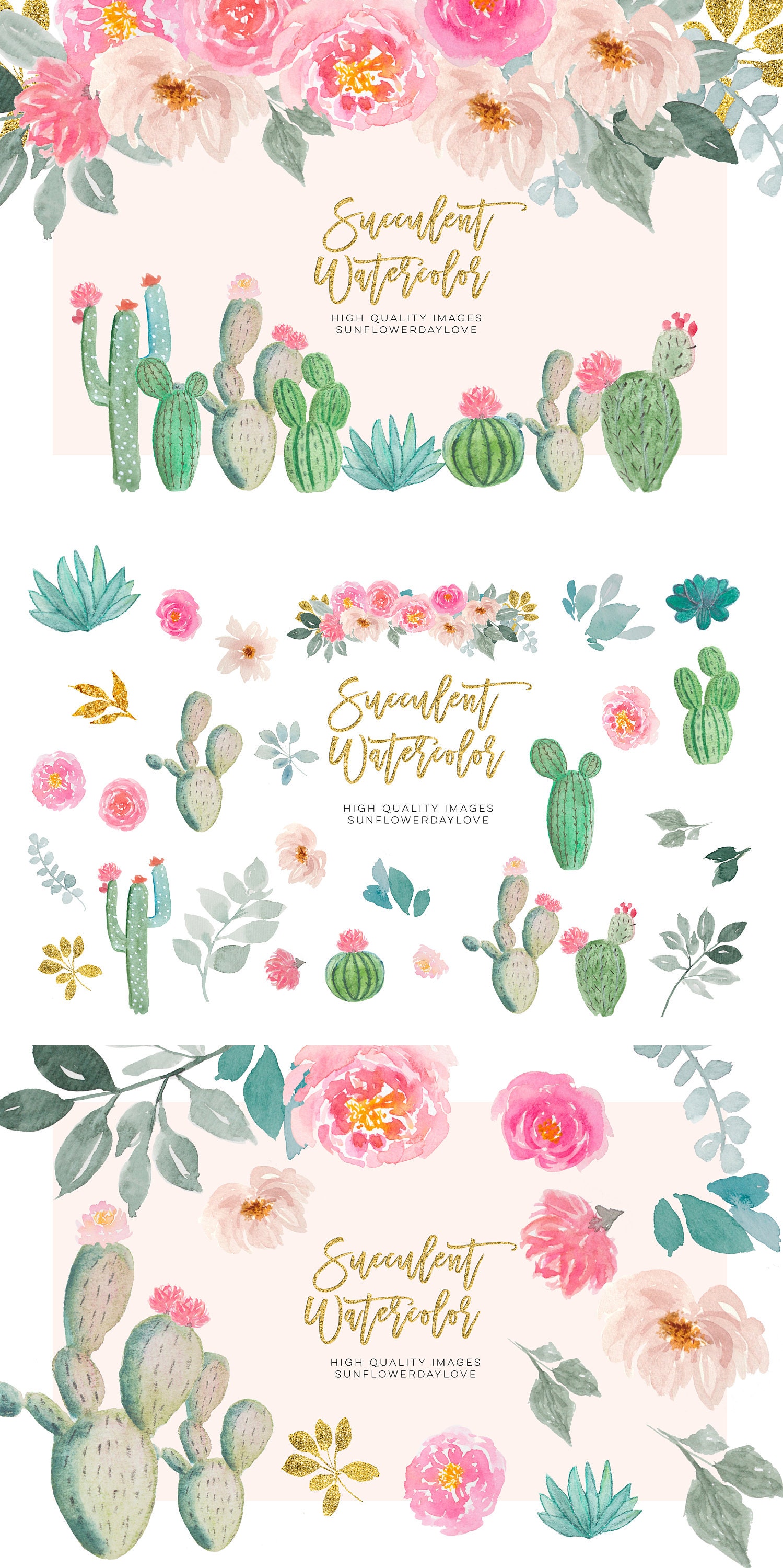 Watercolor Cactus Floral Clip Art Greenery Cactus Clip Art - Etsy