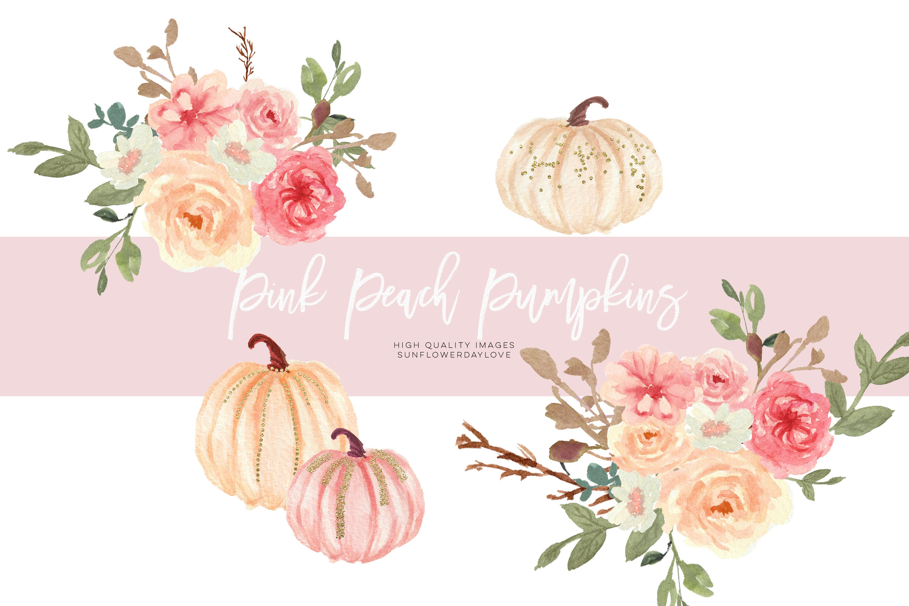 Pink Elements Pumpkin Clipart Watercolor Fall Pumpkin - Etsy