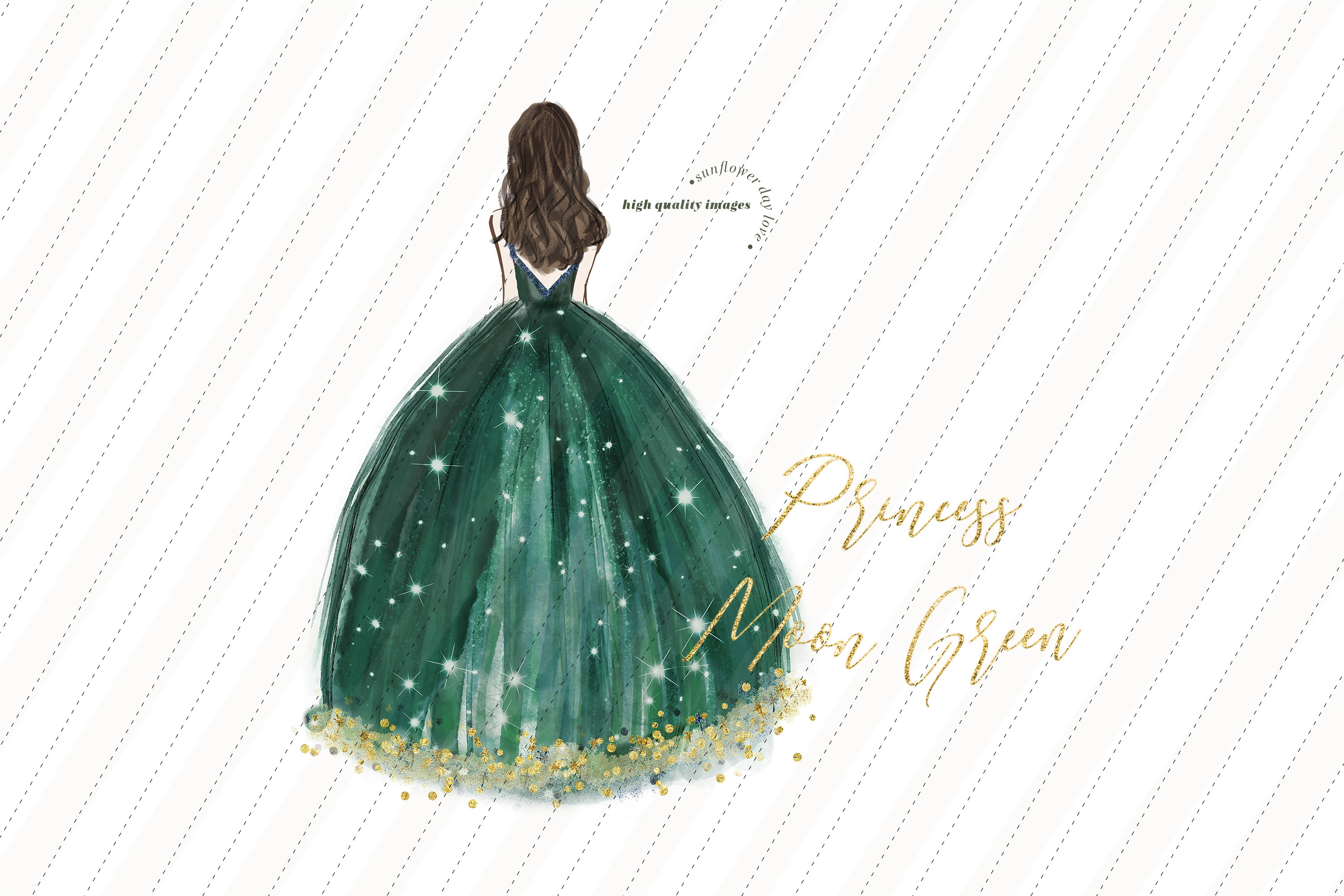 Emerald Green Princess Watercolor Clipart Hunter Green - Etsy Australia