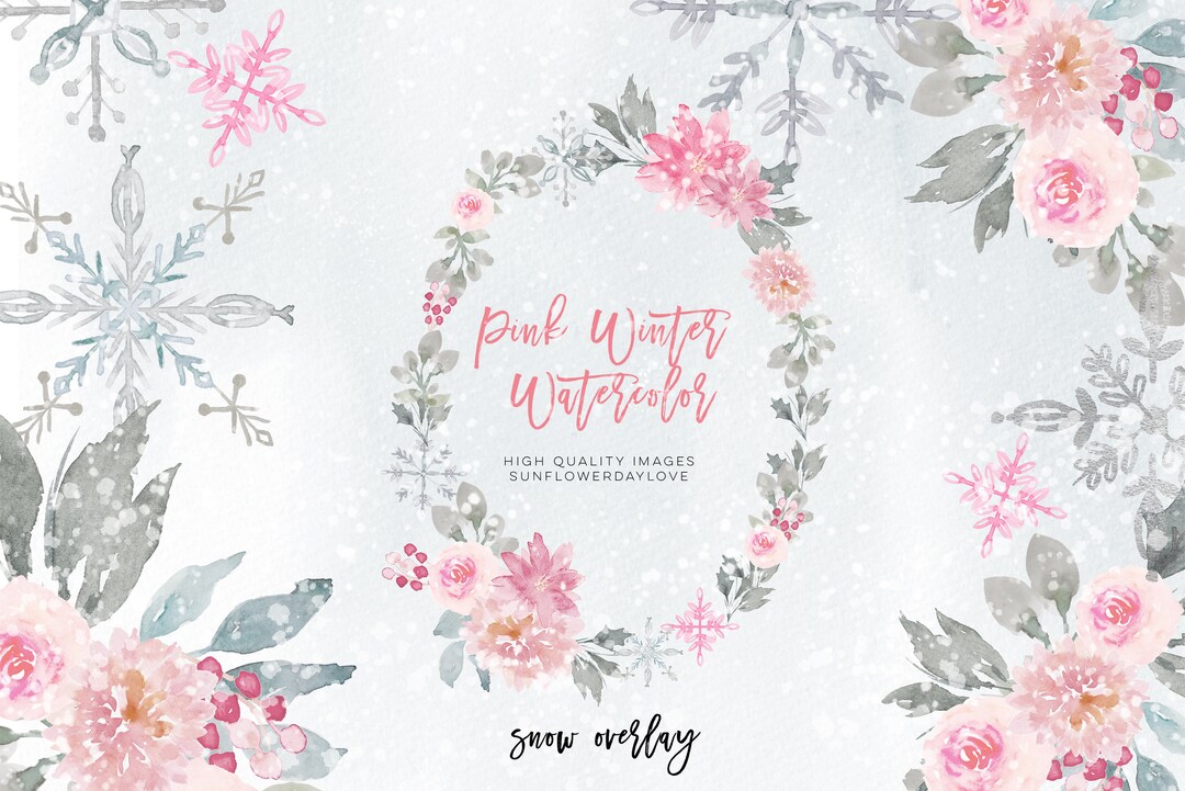Snowflakes Pink & Silver Clipart, Winter Tree Graphics Planner Stickers ...