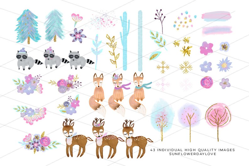 Winter Woodland Clipart Winter Forest Animal Clip Art Winter | Etsy