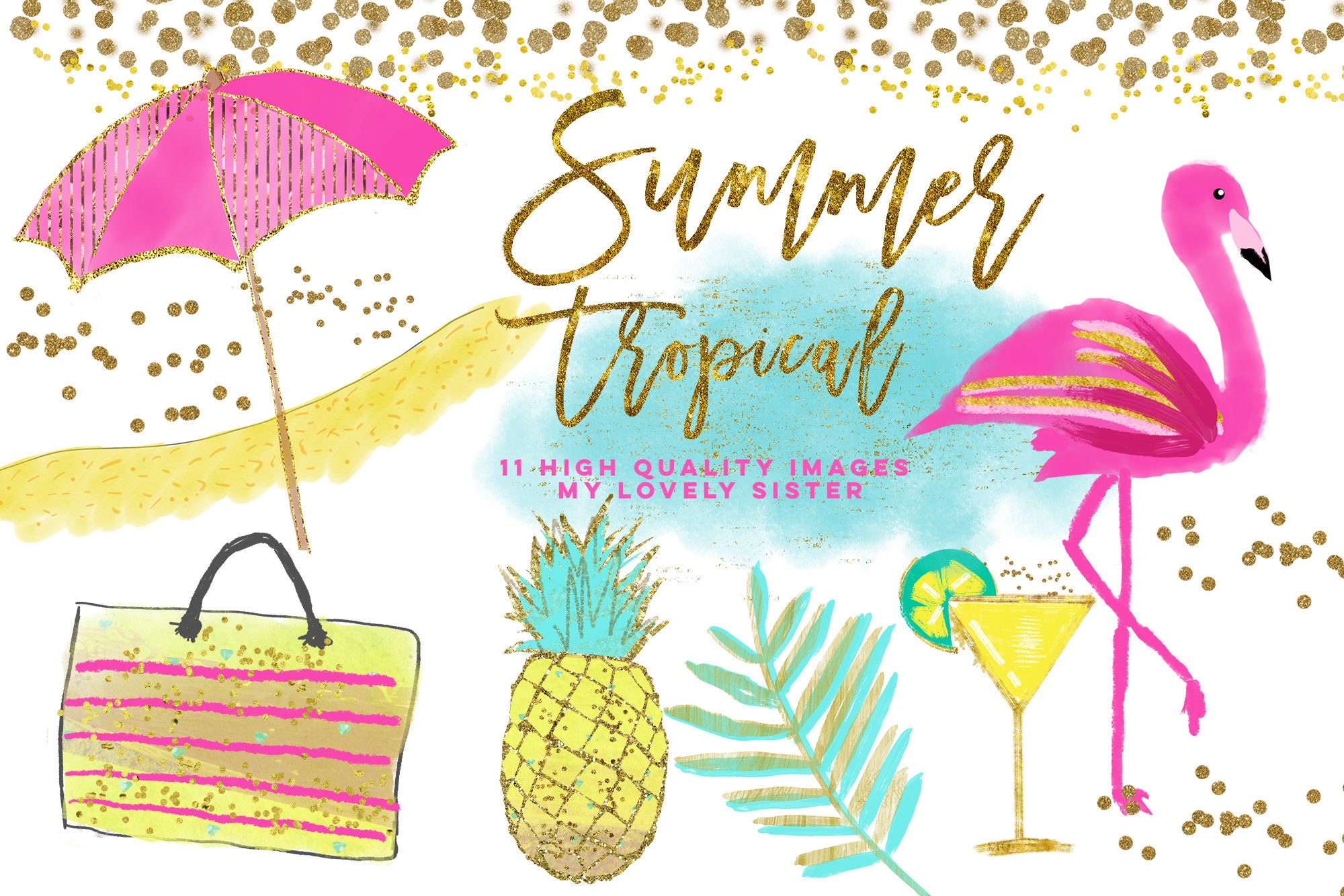 Flamingo Clipart Pineapple Tropical Clip Art Summer Clipart - Etsy