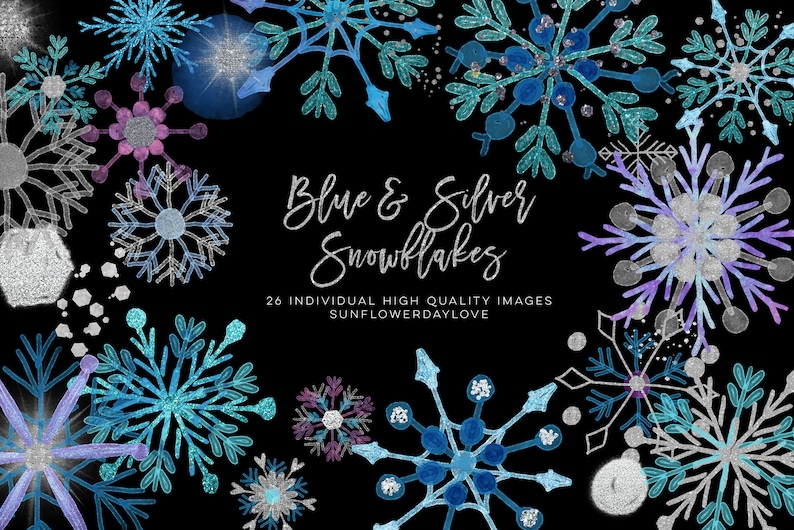 Silver Winter Clip Art Silver Glitter Snowflakes Clip Art - Etsy