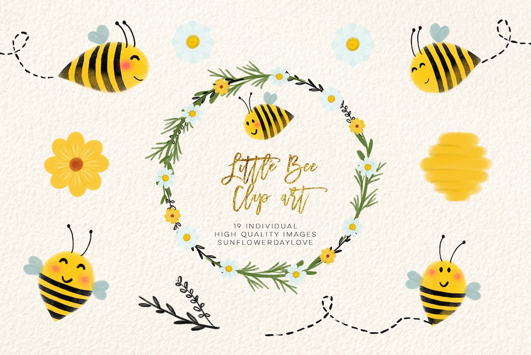 Bee Clip Art, Bees Illustration, Honey Bee Clipart, Commercial Use Bee ...