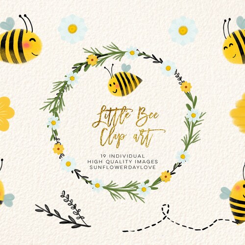 Bee Clipart. Hand Drawn Honey Hive Clip Art. Doodle Floral - Etsy