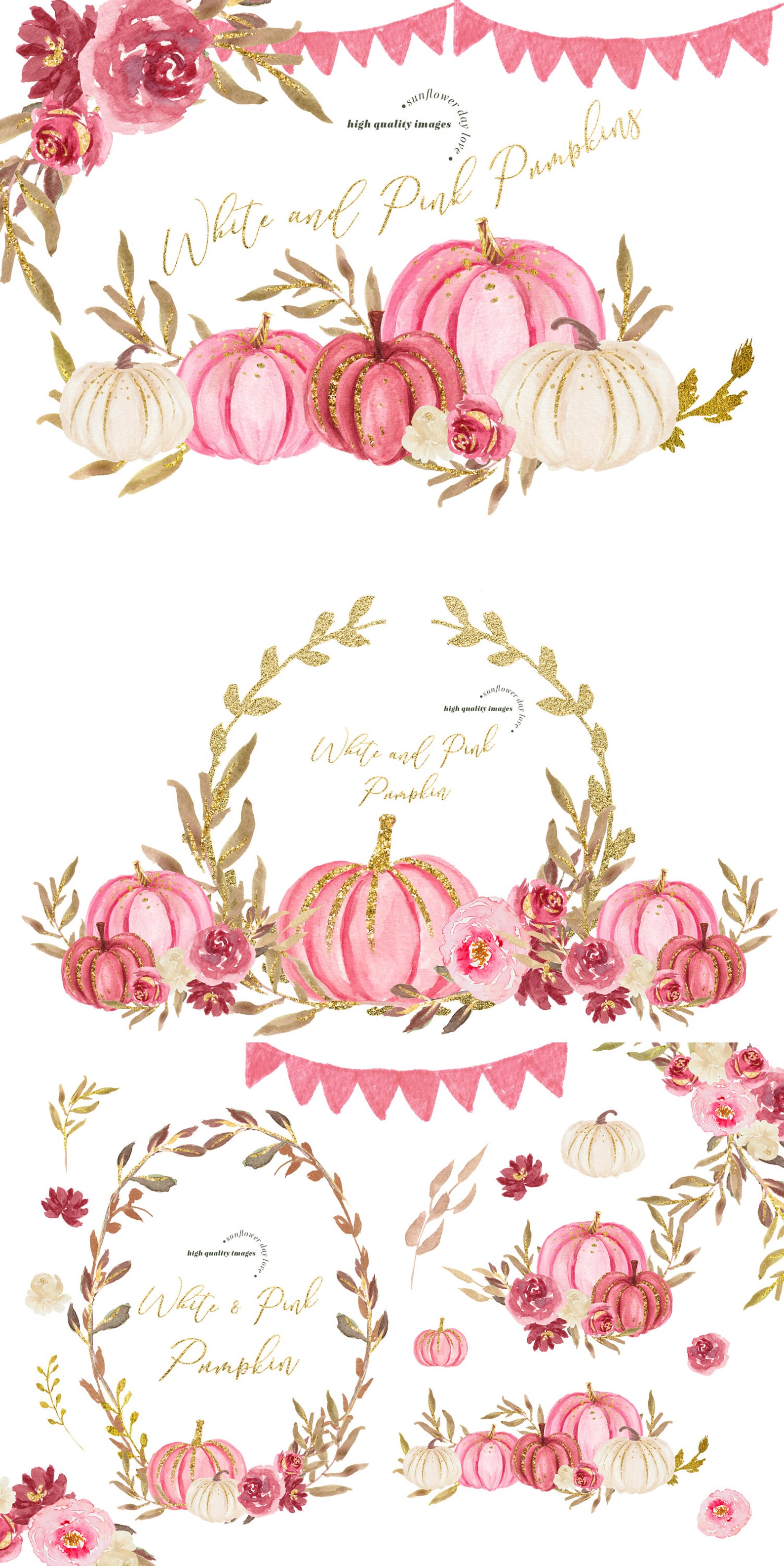Pink and White Pumpkin Clipart Watercolor Fall Pumpkin - Etsy