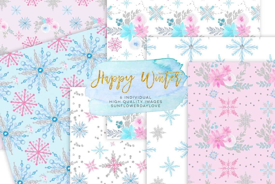 Winter Digital Paper Winter Paper Pad Glitter Pattern | Etsy