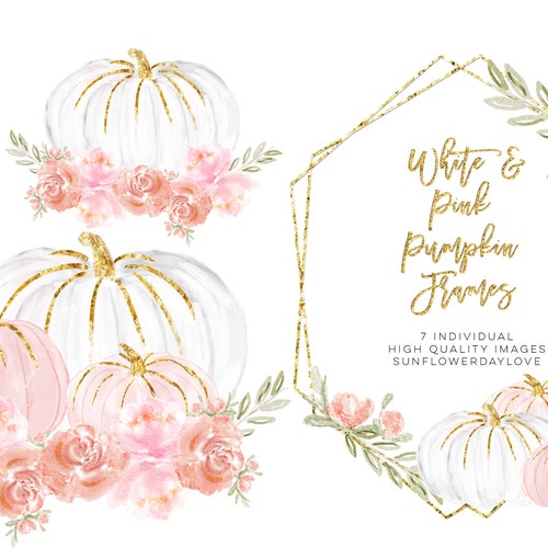 Watercolor Floral Frame Clipart Pumpkin Flower Borders and - Etsy