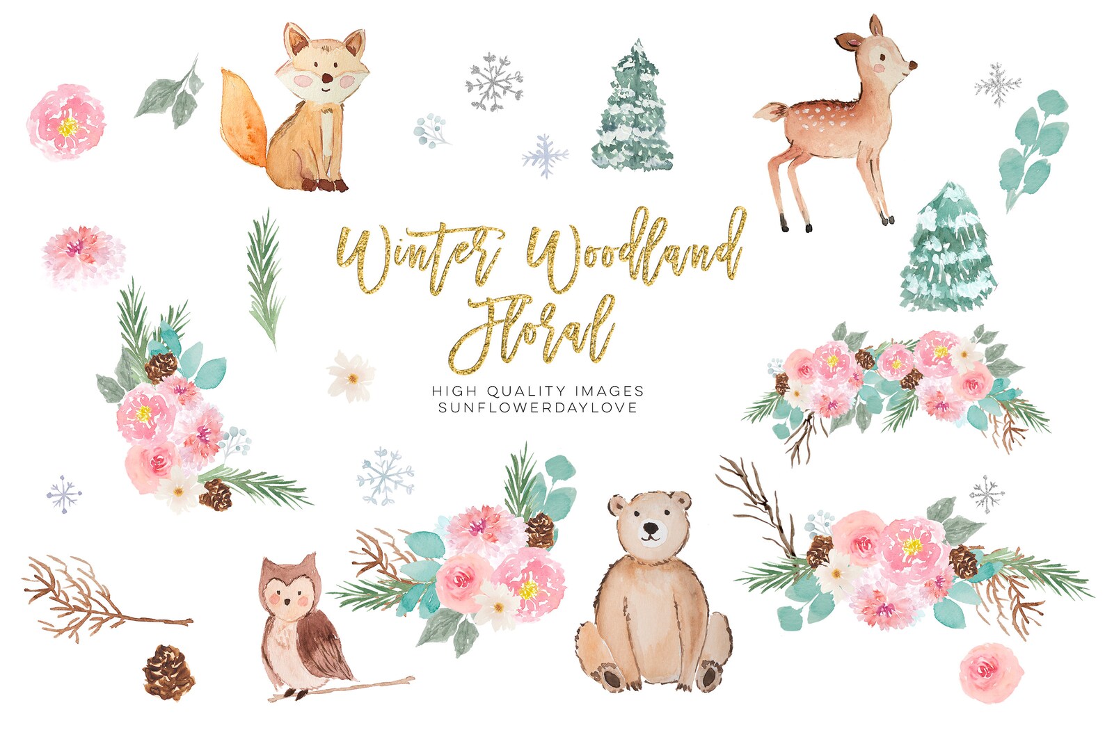 Winter Woodland Animals Clipart Watercolor Forest Animals - Etsy