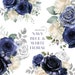 Navy Blue Flowers Silver Watercolor Bouquets Clipart, Elegant White ...
