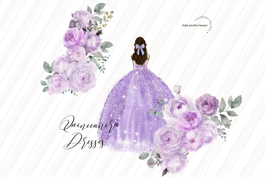 Purple Princess Watercolor Clipart, Purple Lilac 16th Quinceañera ...