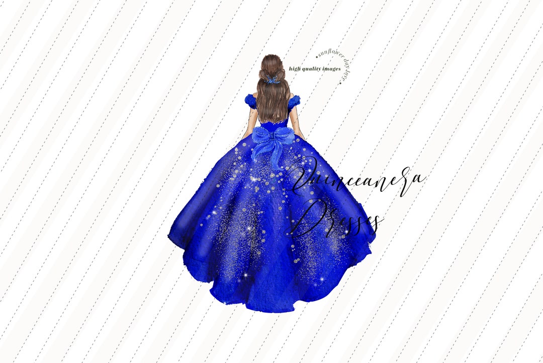 Elegant Navy Blue Princess Watercolor Clipart, Navy Blue Quinceañera ...