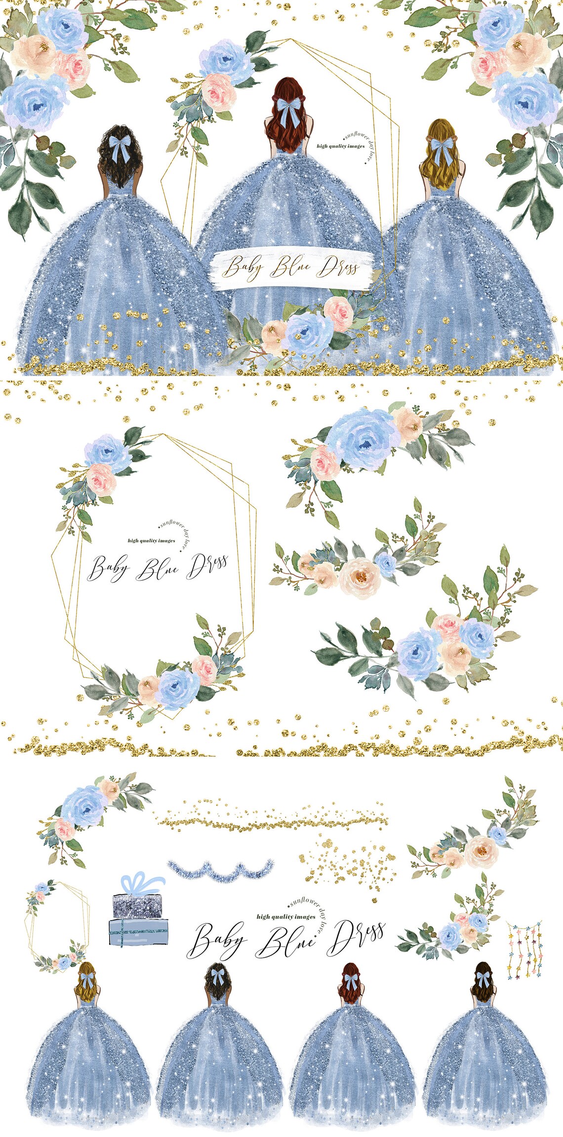 Baby Blue Princess Dress Watercolor Clipart Elegant Blue Baby - Etsy
