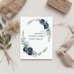 Elegant Navy & Gold Flower Watercolor Bouquets Clipart, Navy Blue ...