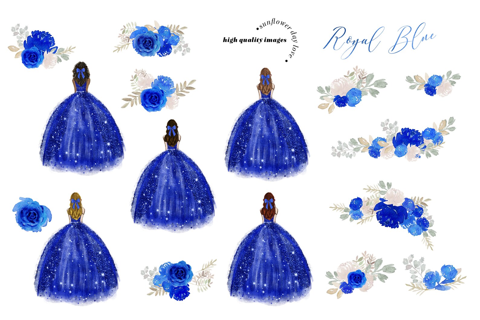Navy Blue Princess Dresses Watercolor Clipart Navy Blue - Etsy