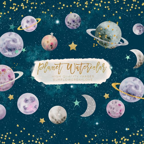 Gold Glitter Space Clipart Glitter Galaxy Solar System With - Etsy