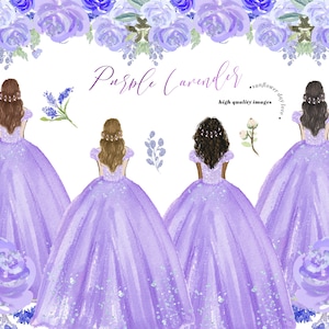 Elegant Lavender Purple Princess Dress Clipart, Lavender Purple Flowers ...