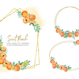 Greenery Frame Peaches Watercolor, Summer Peaches Frame Clipart, Peach ...