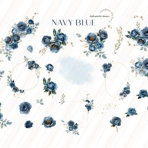 Watercolor Navy Blue Flowers Clipart, Blue Flowers Bouquets Clipart ...