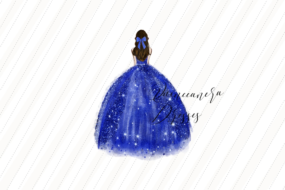 Elegant Royal Blue Princess Watercolor Clipart, Royal Blue Quinceañera ...