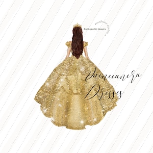Elegant Gold Princess Dresses Quinceañera White Flowers Watercolor ...
