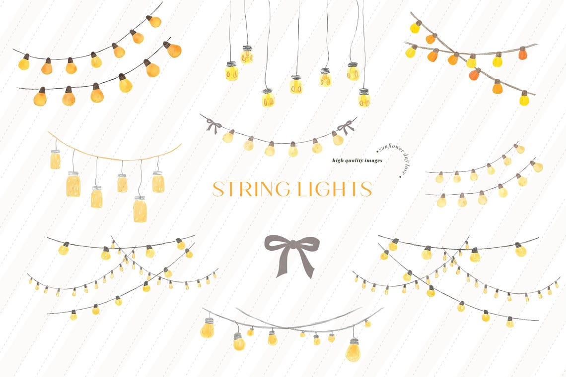 Yellow String Lights Watercolor Mason Jar Clipart, Elegant Yellow ...