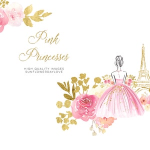 Pink Princess Clipart, Pink & Gold Flowers Clip Art, Fashion Clipart ...