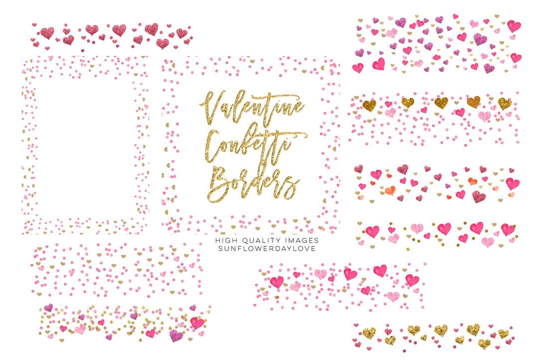 Valentine Pink Watercolor Hearts Borders Clipart, Vday Frame Clipart ...