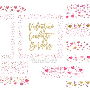Valentine Pink Watercolor Hearts Borders Clipart, Vday Frame Clipart ...