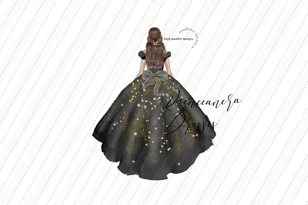 Elegant Black and Gold Glitter Princess Clipart, Gold Flowers Clipart ...