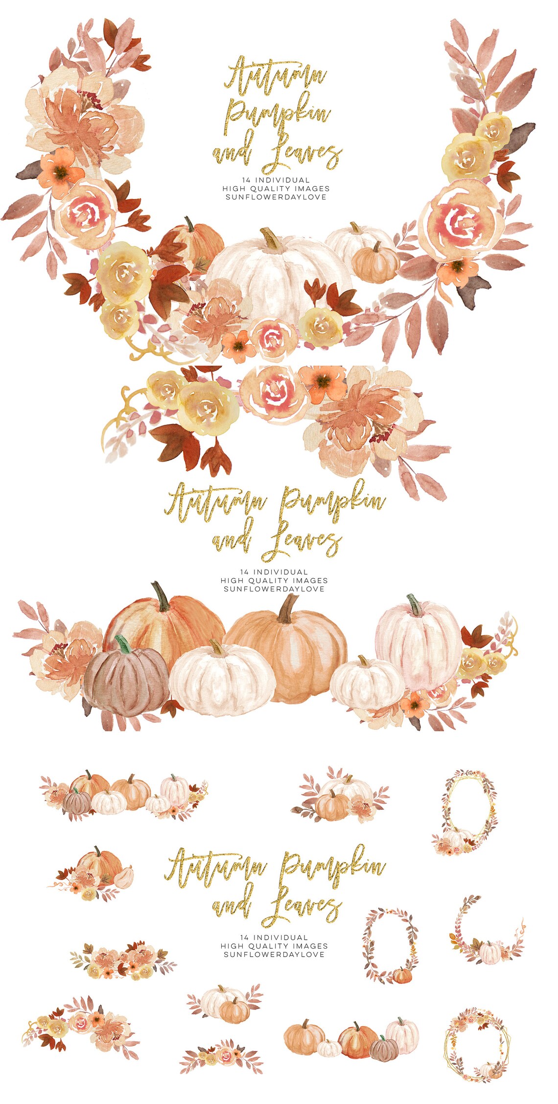 Autumn Wreath Pumpkin and Leaves Clipart Autumn Leaves - Etsy